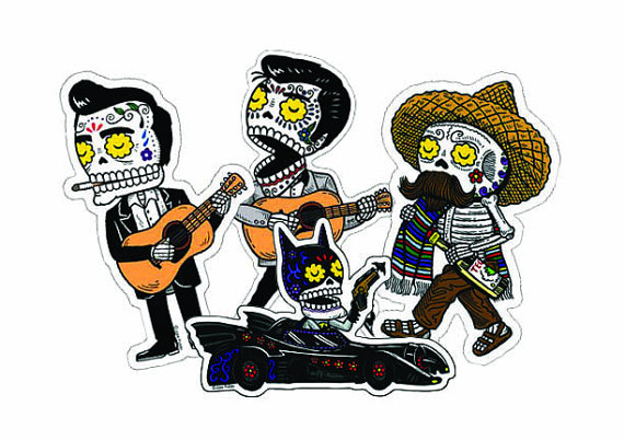 Tributo al día de muertos con íconos de la cultura popular – colission